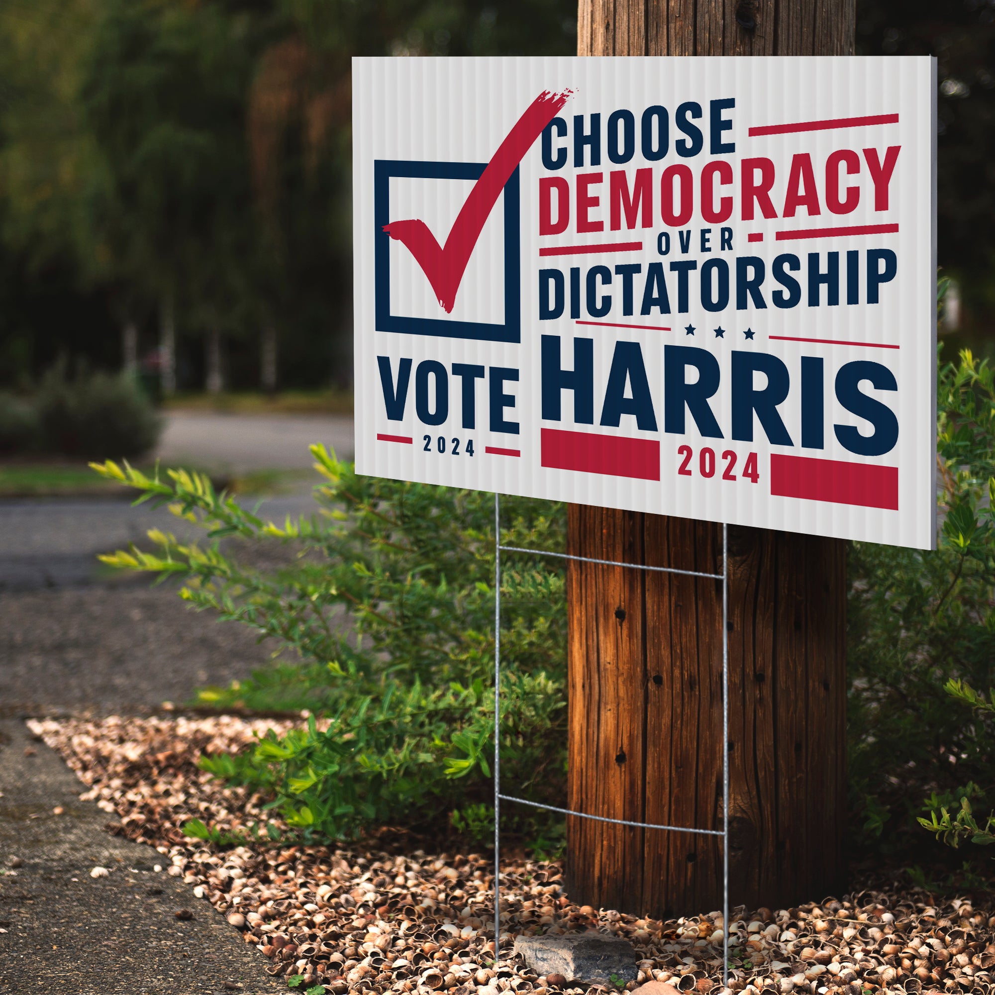 24"x18" 'Choose Democracy Over Dictatorship, Harris 2024' Yard Sign wi ...